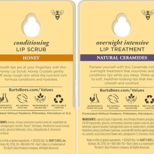 Burt’s Bees Conditioning Lip Scrub and Overnight Intensive Lip Treatment, With Ceramides, Exfoliates and Hydrates Lips 8 Hours, Natural Origin, 2 Jars, 0.25 oz