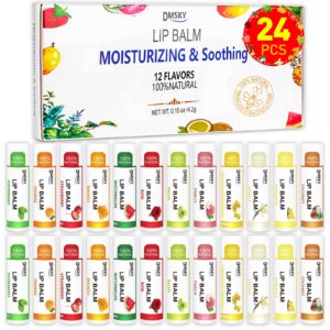 dmsky 24 pack lip balm, natural lip balm bulk with vitamin e and coconut oil, moisturizing soothing chapped lips, gifts for women stocking stuffers party favors