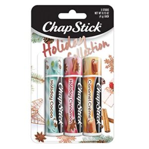 chapstick holiday collection 2017, pack of 3, holiday cinnamon, caramel creme & holiday cocoa, 0.15 oz ea