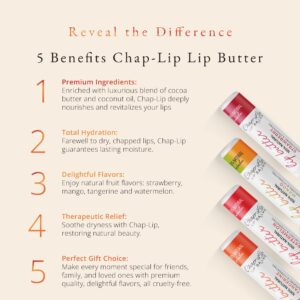 CHAP-LIP 100% All Natural Lip Balm Hydrating Bulk Chap Stick with Fruit Flavors, Coconut Oil, and Cocoa Butter - Lip Therapy Pack for Men and Women - Gift Set Made in the USA, 60 Pack