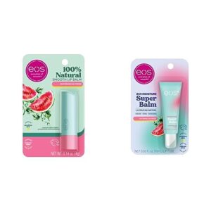 bundle of eos 100% natural watermelon frosé lip balm + eos 24h moisture watermelon frosé super balm, lip mask, day or night lip treatment, made for sensitive skin