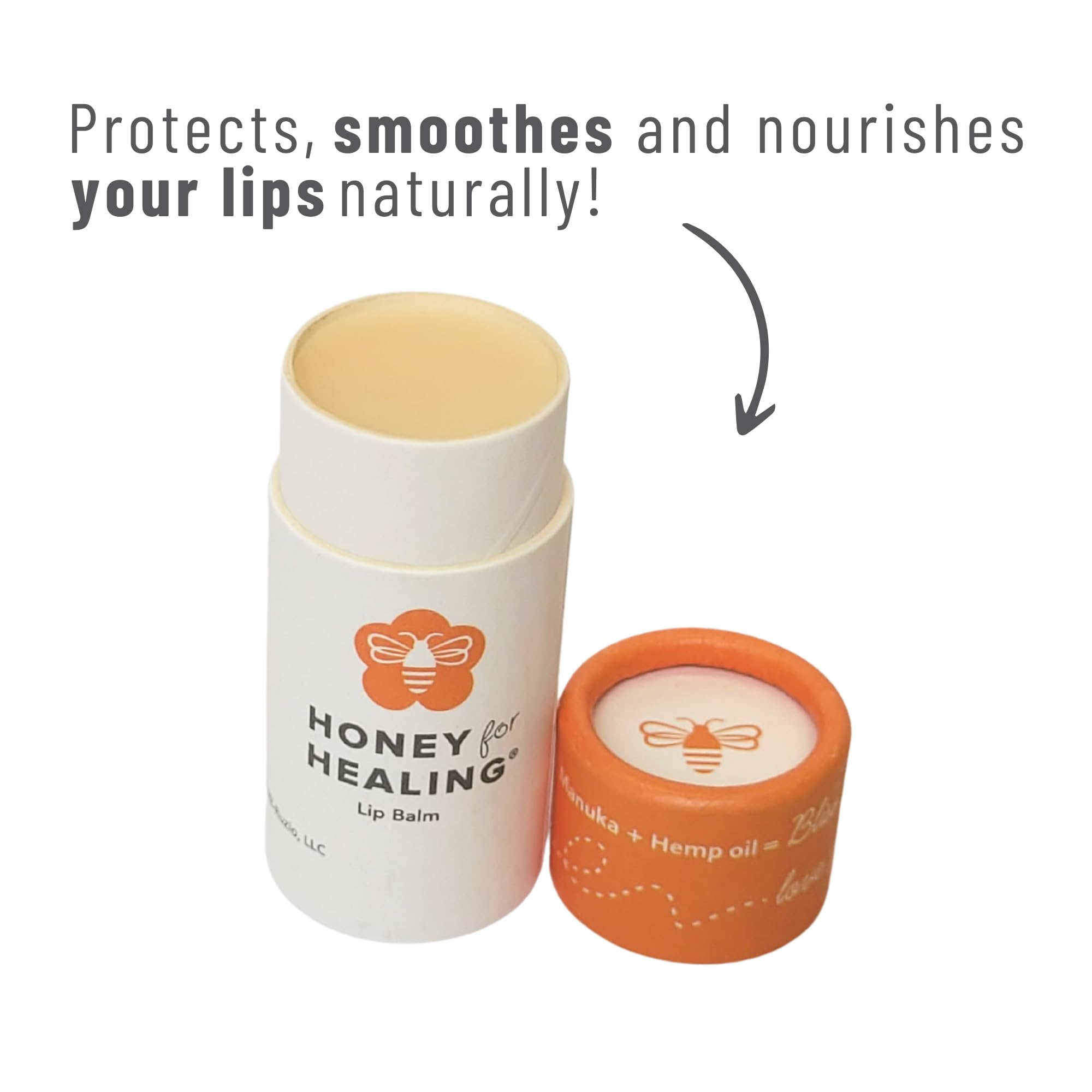 Honey for Healing Lip Balm Moisturizer with Manuka Honey 15+ UMF, Coconut Oil, and Castor Oil For Chapped, Cracked, Dry Lips | Protects, Smoothes, and Nourishes your Lips | 0.25 oz / 7 gr. (Natural)