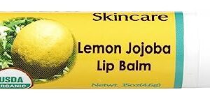 2-Pack Organic Lemon Lip Balm - USDA Certified Organic, 70% Organic Jojoba Oil, Organic Beeswax, Soothes and Softens Dry, Cracked, and Sensitive Lips, Natural Lemon Scent No Taste. 0.15 oz/4.6 gm