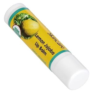 2-Pack Organic Lemon Lip Balm - USDA Certified Organic, 70% Organic Jojoba Oil, Organic Beeswax, Soothes and Softens Dry, Cracked, and Sensitive Lips, Natural Lemon Scent No Taste. 0.15 oz/4.6 gm