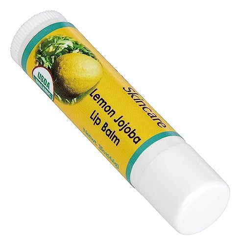 2-Pack Organic Lemon Lip Balm - USDA Certified Organic, 70% Organic Jojoba Oil, Organic Beeswax, Soothes and Softens Dry, Cracked, and Sensitive Lips, Natural Lemon Scent No Taste. 0.15 oz/4.6 gm