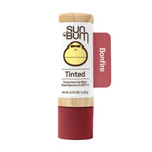 sun bum tinted lip balm bon fire | spf 15 | uva / uvb broad spectrum protection | sensitive skin safe | paraben free | ozybenzone free | 0.15 oz