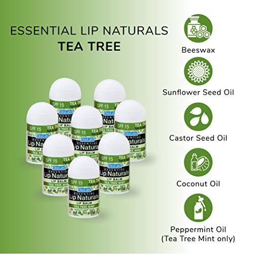 Lip Naturals® | Assorted Mini Lip Balm with Sunscreen (SPF-15) | Made in USA | 12-Count Pack with Bing Cherry, Tea Tree Mint, and Vanilla Bean Flavors (0.10oz/3g Each)