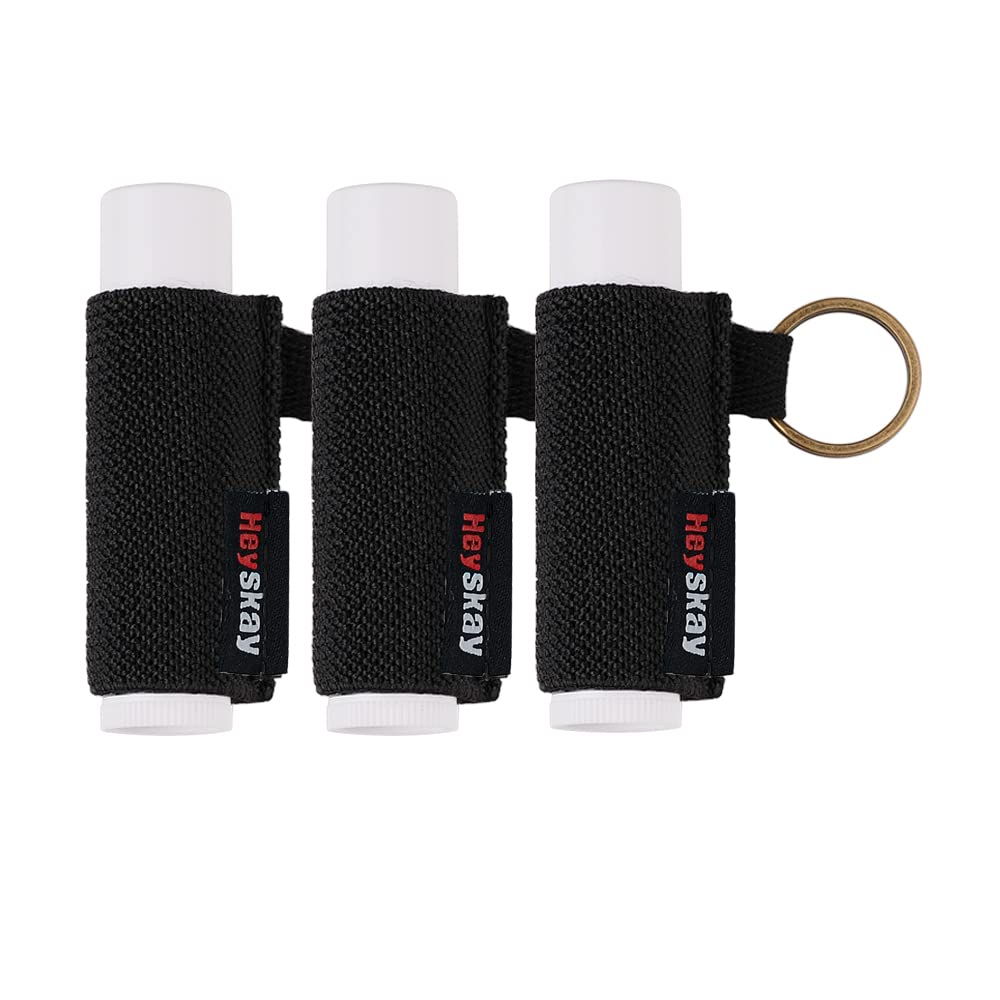 HEYSKAY 3PCS Lip Balm Holder Sleeves Keychain Lipstick Sleeves Lip Gloss Holder Keychain Chapstick Elastic Sleeves(Blackx3)