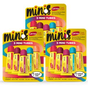 carmex daily care minis moisturizing lip balm tubes, spf 15, multi-flavor lip balm pack, 15 count (3 packs of 5)