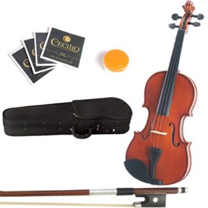 mendini 14-inch ma250 varnish solid wood viola with case, bow, rosin, bridge and strings