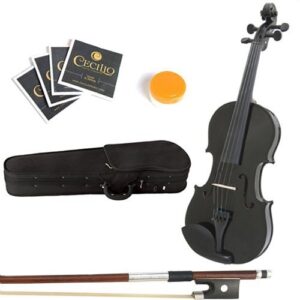 mendini by cecilio 16-inch ma-black solid wood viola with case, bow, rosin, bridge and strings