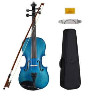 asmuse full size 4/4 violin kit, premium solid wood starter violin with bow case for beginner adult children (blue)