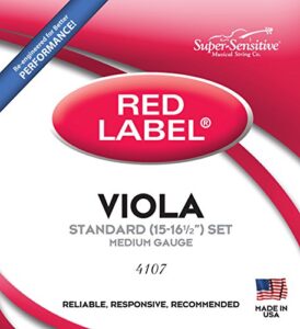 super sensitive 4107 red label full core standard viola strings, set of 4