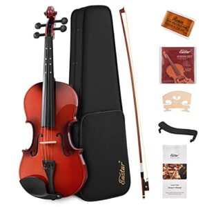 eastar 1/4 violin set for beginners, fiddle quarter size with hard case, rosin, shoulder rest, bow, and extra strings (imprinted finger guide on fingerboard)， eva-2