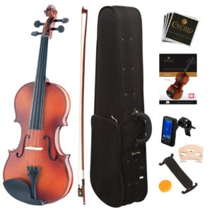 mendini by cecilio violin 4/4 full set for beginners - fiddle mv 300 satin antique finish