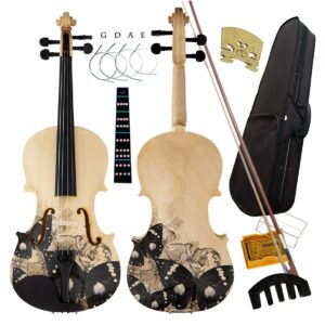 aliyes distinctive artistic violin set designed for beginners/students/kids/adults with hard case,bow,extra strings (4/4/full-size)