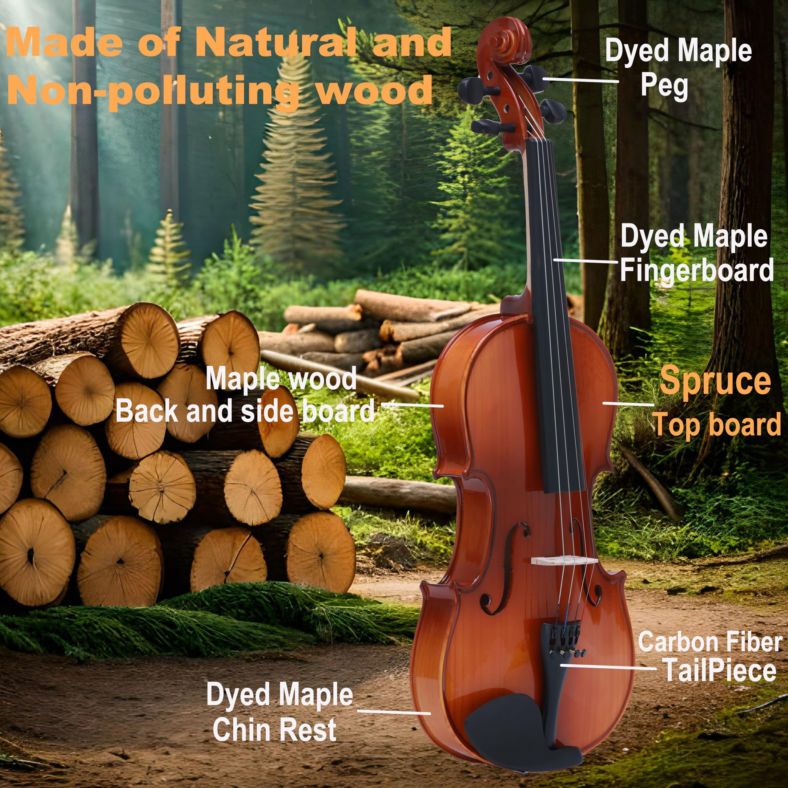 Crafteem Spruce and Maple Solid Wood Violin Outfit for Beginner Kids & Adults -Craft Your Perfect Sound and Begin Your Musical Journey with Confidence.