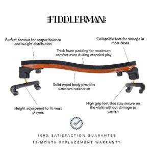 Fiddlerman Wood Violin Shoulder Rest for 4/4 and 3/4 with Collapsible and Height Adjustable Feet