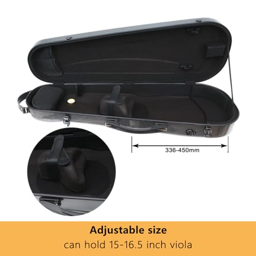 15/16 Inch Viola Case Hard Carbon Fiber Viola Box Strong Light Viola Bag (Black)