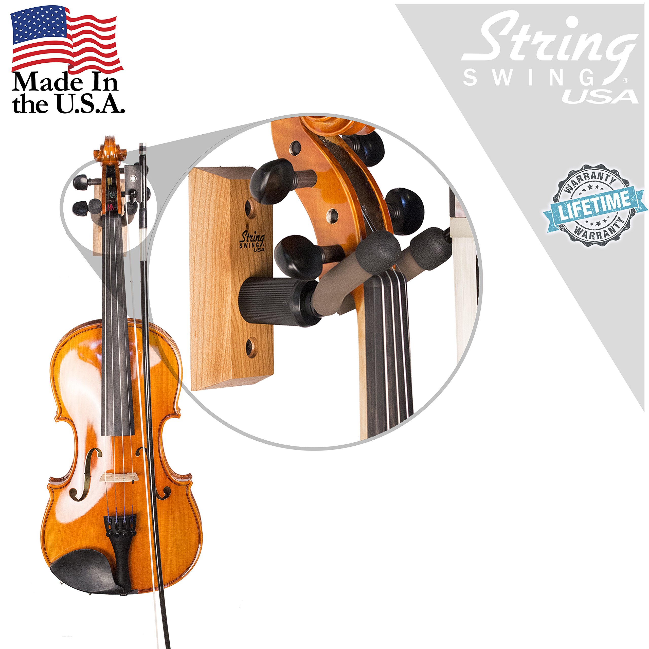 String Swing Violin and Viola Hanger Wall Mount for Home and Studio Music Room Decor Turn Your Instrument Into Art and Practice More (CC01V-C)