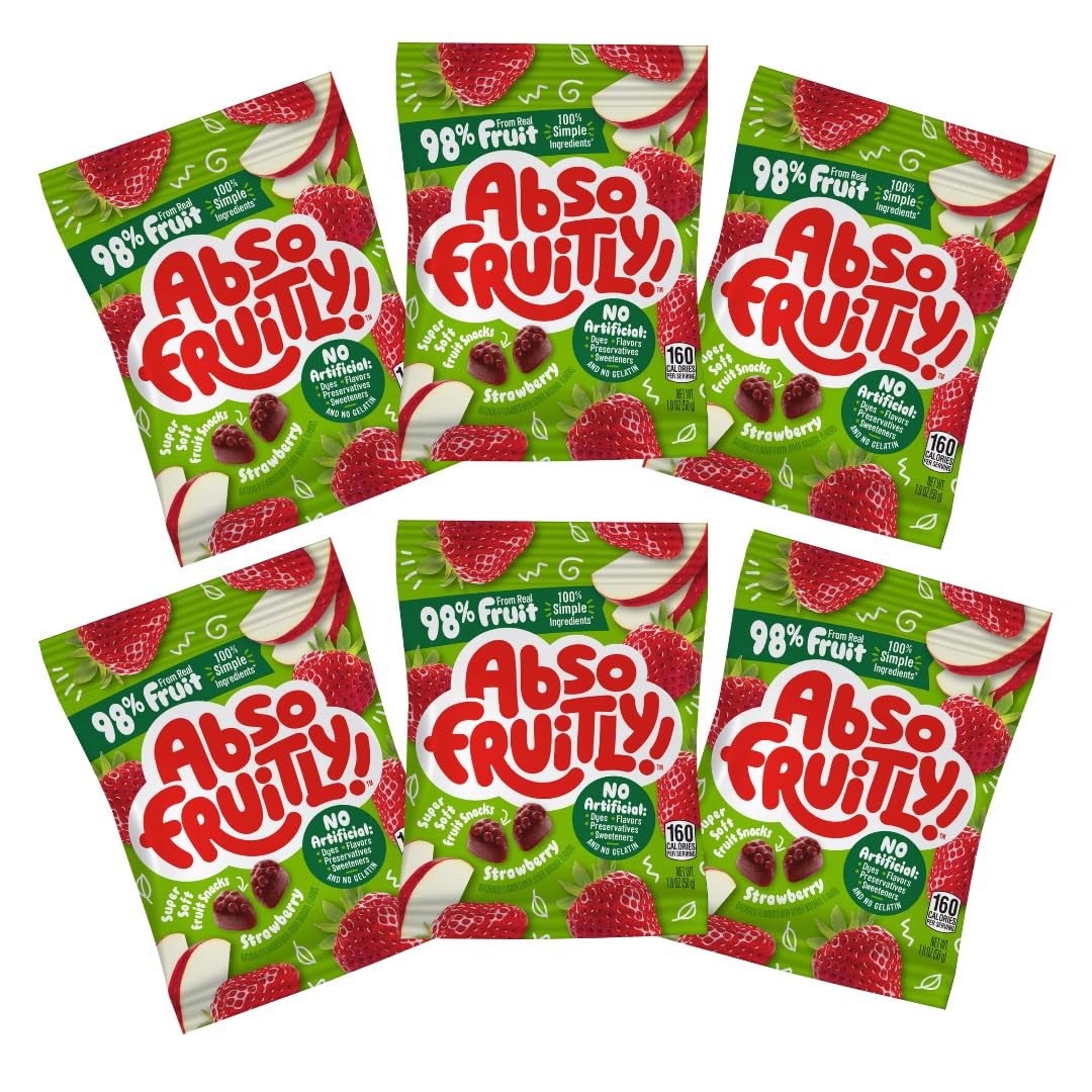 Absofruitly! 98% Real Fruit Snacks, Deliciously Sweet, Soft, & Chewy - Plant Based Healthy Snacks - Individually Wrapped Gummy Snacks for Kids, 6 Large Fruit Snack Bags (1.8oz each)