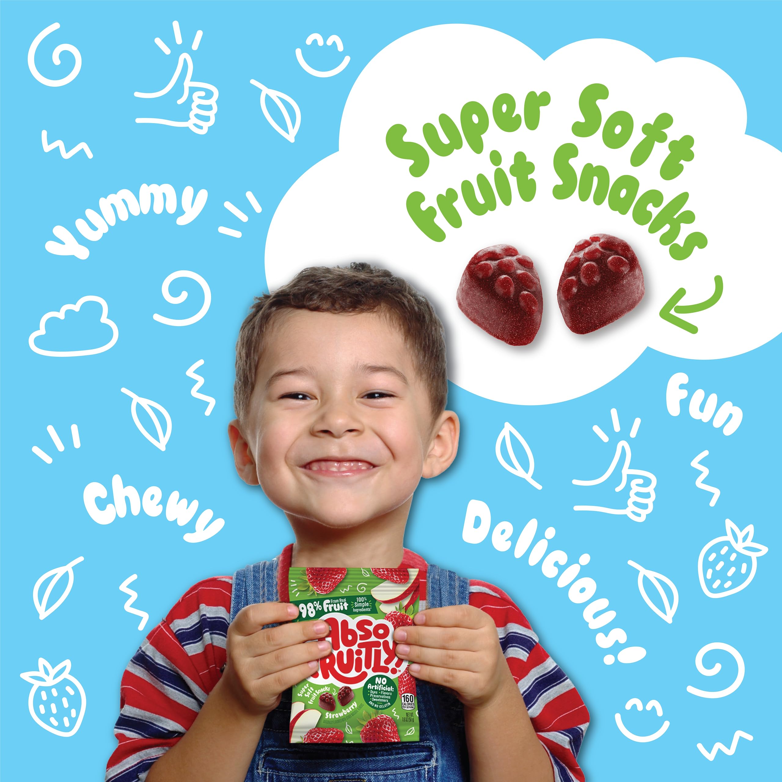 Absofruitly! 98% Real Fruit Snacks, Deliciously Sweet, Soft, & Chewy - Plant Based Healthy Snacks - Individually Wrapped Gummy Snacks for Kids, 6 Large Fruit Snack Bags (1.8oz each)