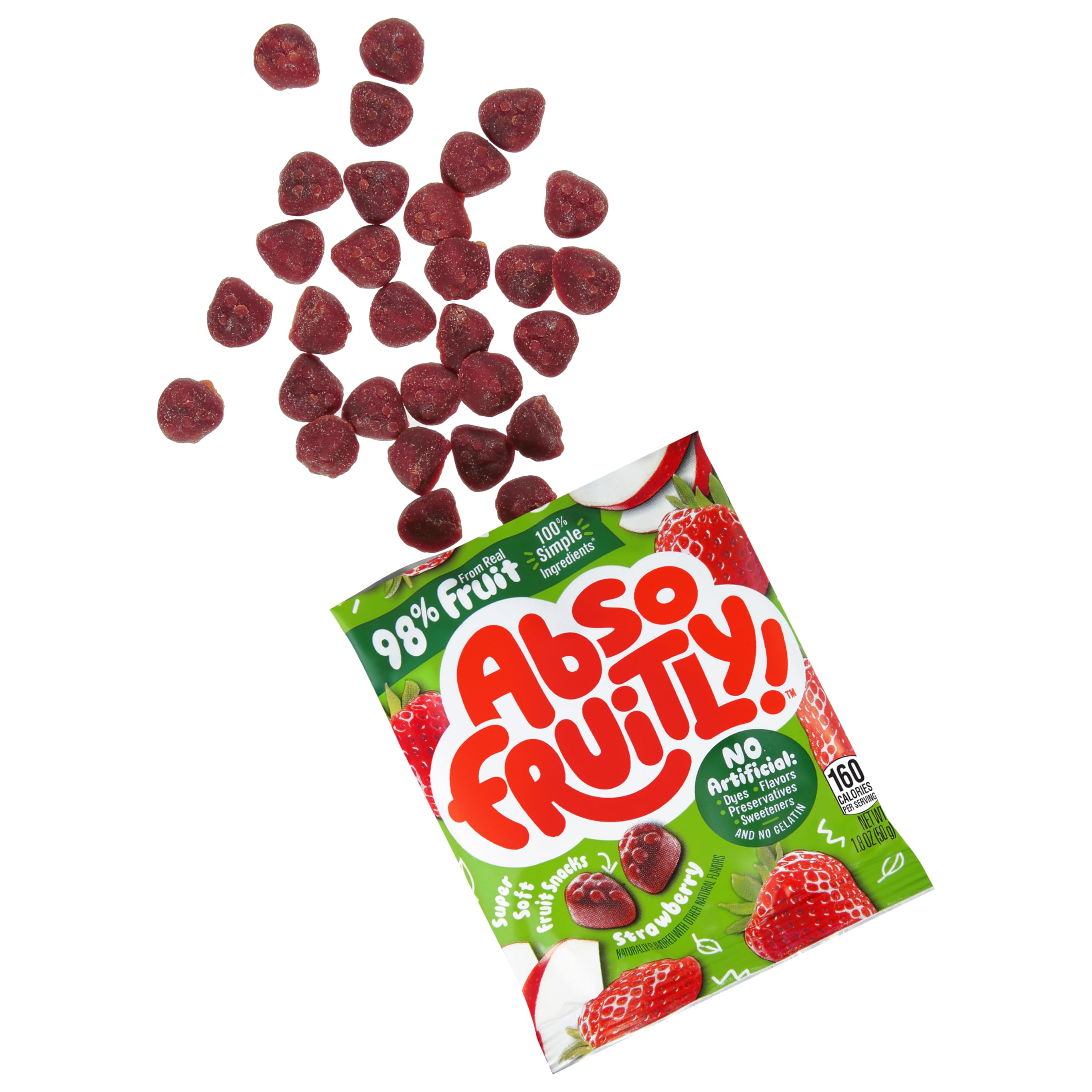 Absofruitly! 98% Real Fruit Snacks, Deliciously Sweet, Soft, & Chewy - Plant Based Healthy Snacks - Individually Wrapped Gummy Snacks for Kids, 6 Large Fruit Snack Bags (1.8oz each)