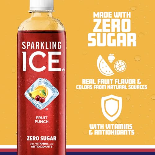 Sparkling Ice, Fruit Punch Sparkling Water, Zero Sugar Flavored Water, with Vitamins and Antioxidants, Low Calorie Beverage, 17 fl oz Bottles (Pack of 12)