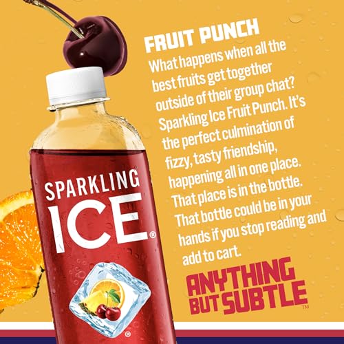 Sparkling Ice, Fruit Punch Sparkling Water, Zero Sugar Flavored Water, with Vitamins and Antioxidants, Low Calorie Beverage, 17 fl oz Bottles (Pack of 12)