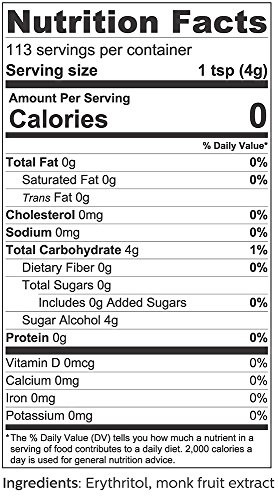 Monk Fruit Sweetener with Erythritol Granular - 1:1 Sugar Substitute, Keto - 0 Calorie, 0 Net Carb, Non-GMO 1lb