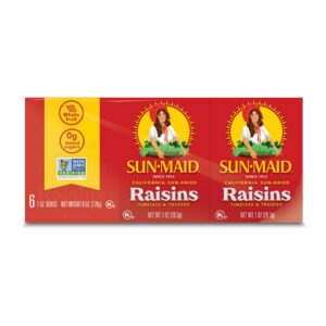 sun-maid california sun-dried raisins - (6 pack) 1 oz snack-size box - dried fruit snack for lunches, snacks, and natural sweeteners