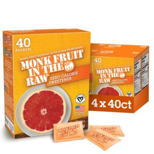 sugar in the raw monk fruit in the raw, natural monk fruit sweetener, sugar-free, gluten free, zero calorie, vegan sugar substitute, 40 count packets (pack of 4)