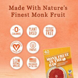 Sugar in the Raw MONK FRUIT IN THE RAW, Natural Monk Fruit Sweetener, Sugar-Free, Gluten Free, Zero Calorie, Vegan Sugar Substitute, 40 Count Packets (Pack Of 4)