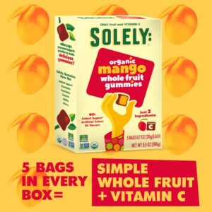 Solely Fruit Gummies Variety Pack of 4 Bundle - 1 of each flavor (Organic Mango, Mango and Orange, Mango and Guava, Mango and Passion Fruit) 13 oz total No Added Sugar Vegan Organic Whole Dried Fruit Snacks