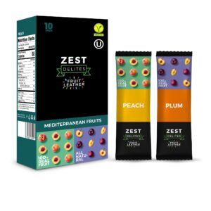 fruit snacks by zest delites, fruit leather, healthy snacks for adults, dried fruit bars, gluten free fruit strips, vegan healthy snacks, fruit strips, peach, plum, 0.88 oz x 10