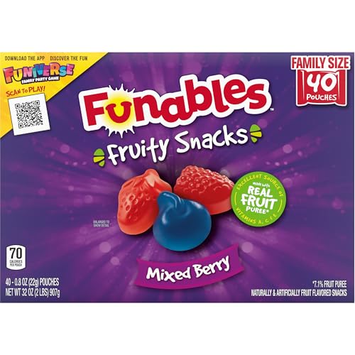 Funables Fruit Snacks, Mixed Berry Fruit Flavored Snacks, 0.8 ounce Pouches (Pack of 40)