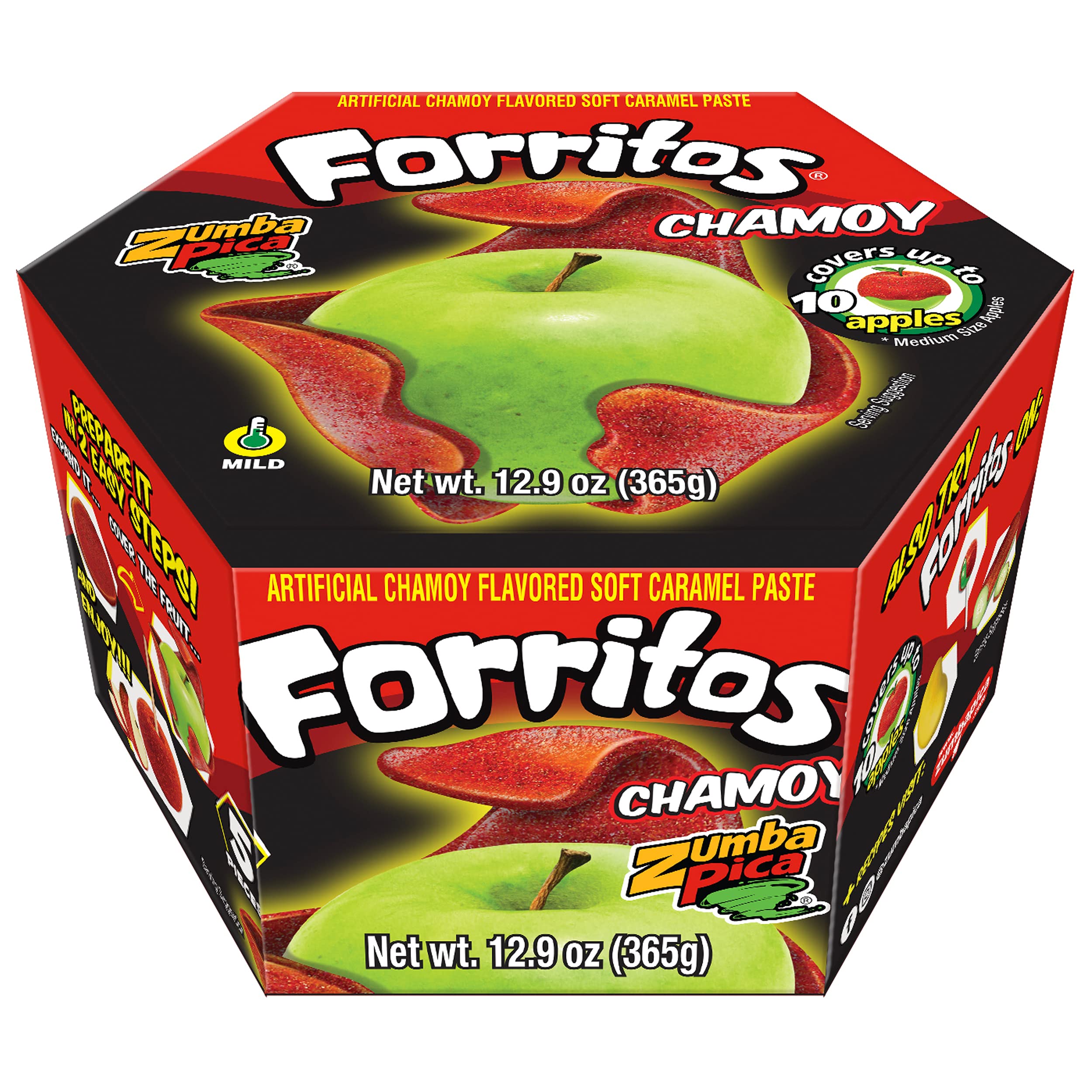 Zumba Pica Forritos Chamoy - Chamoy Flavor Soft Caramel Paste for Apples - Chamoy Paste to Cover Apples - Chamoy Mexican Candy - Caramel Apple Wraps - Forritos Chamoy para Manzanas (5 Count)