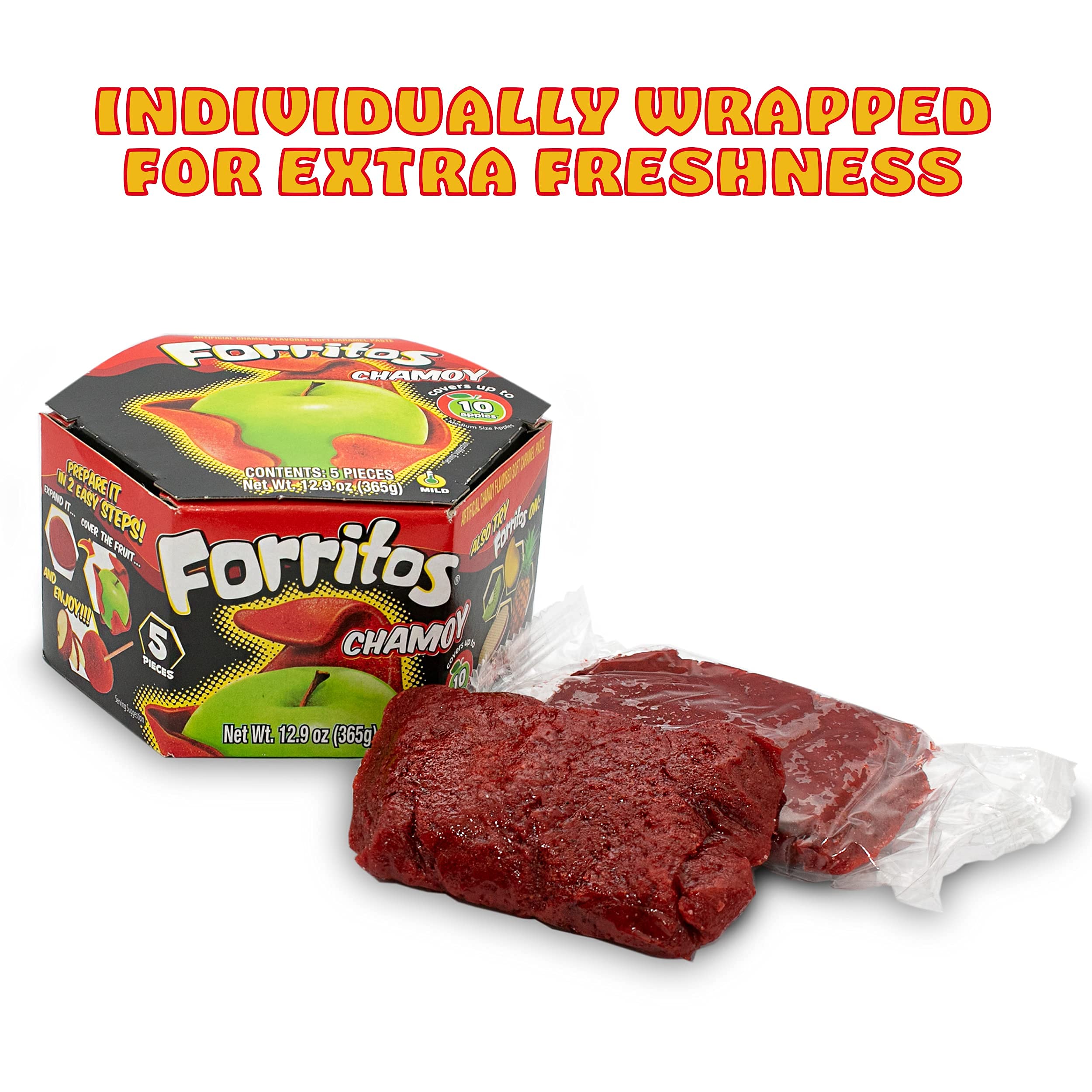 Zumba Pica Forritos Chamoy - Chamoy Flavor Soft Caramel Paste for Apples - Chamoy Paste to Cover Apples - Chamoy Mexican Candy - Caramel Apple Wraps - Forritos Chamoy para Manzanas (5 Count)