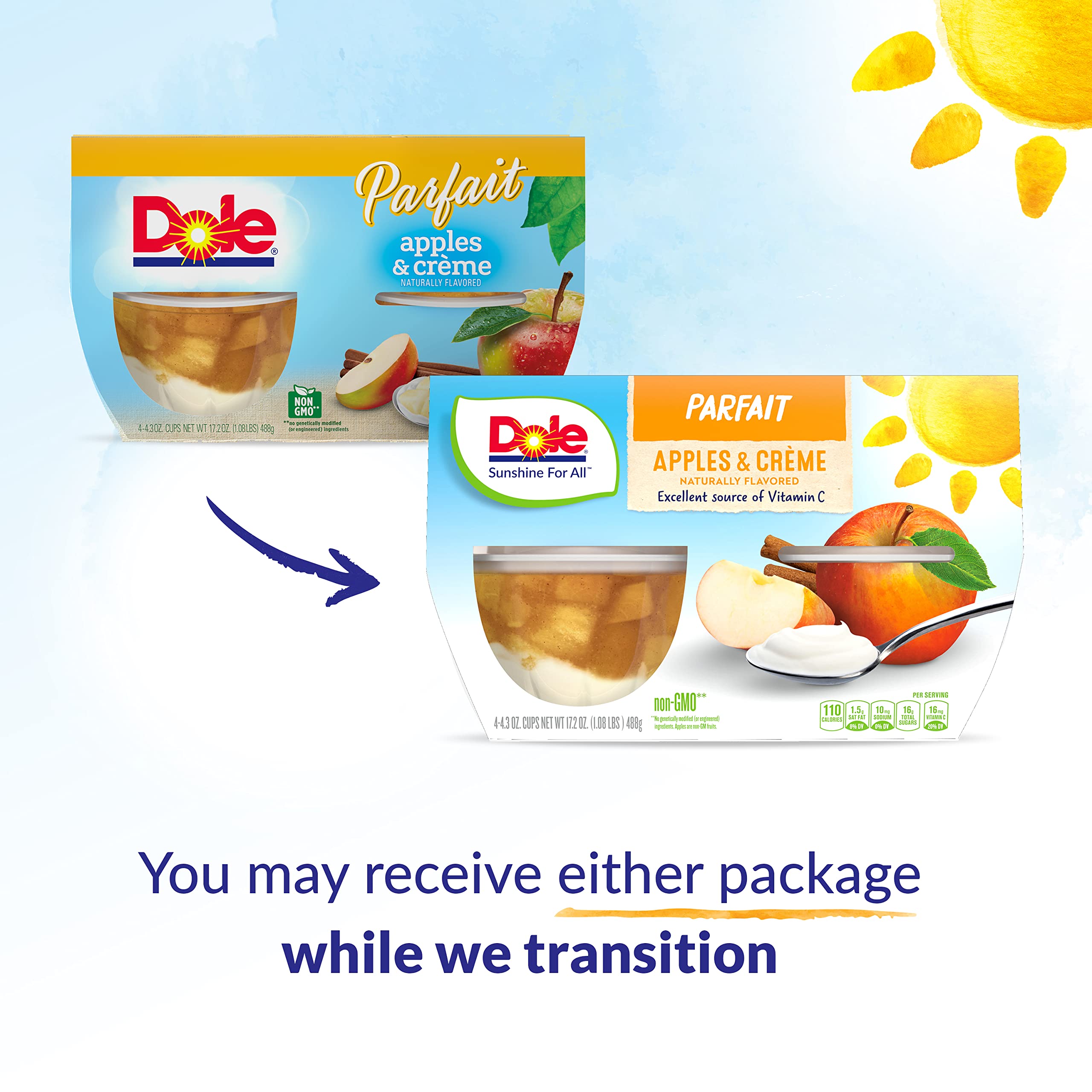 Dole Fruit Bowls Low Fat Apples & Creme Parfait Snacks, 4oz 24 Total Cups, Gluten & Dairy Free, Bulk Lunch Snacks for Kids & Adults