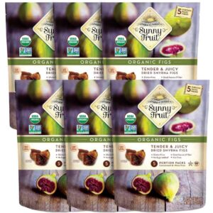 Sunny Fruit Soft Organic Turkish Dried Figs - 6 Bags (30 Individual Portion Packs) | Healthy, Convenient Snack Packs | ORGANIC, NON-GMO, VEGAN, HALAL, KOSHER, NO PRESERVATIVES, NO SUGAR ADDED