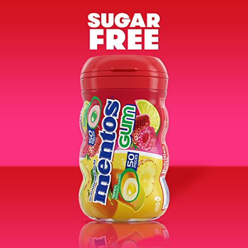 Mentos Sugar-Free Chewing Gum, Tropical, Red Fruit and Lime, Bulk, 50 Piece Bottle (Pack of 6)