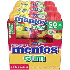 Mentos Sugar-Free Chewing Gum, Tropical, Red Fruit and Lime, Bulk, 50 Piece Bottle (Pack of 6)