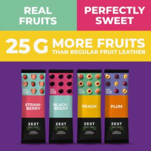 Fruit Snacks by Zest Delites, Fruit Leather, Healthy Snacks for Adults, Dried Fruit Snacks, Fruit Bars, Fruit Strips, Vegan Healthy Snacks, Strawberry, Peach, Blackberry, Plum, 0.88 oz x 36