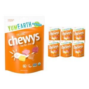 yumearth organic fruit chews - fruit flavored candy chews, no dye, allergy friendly, gluten free, non-gmo, vegan candy with no artificial flavors, 5 ounce (pack of 6)