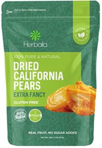 dried pears no sugar added 16 oz. dried fancy pears fresh fruit, dehydrated california grown pears, unsweetened dried pears. all natural, non gmo. no sugar added pears, 1 pound