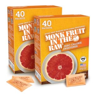 monk fruit in the raw zero-calorie sugar substitute packets - natural monk fruit sweetener powder, no erythritol, plant-based keto sweetener, diabetic friendly, 40 packets ea (pack of 2)