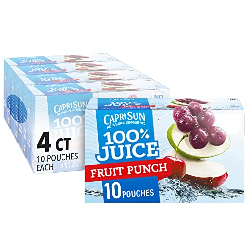 Capri Sun 100% Juice Fruit Punch Naturally Flavored Kids Juice Blend (40 ct Pack, 4 Boxes of 10 Pouches)