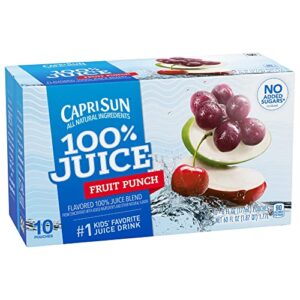 Capri Sun 100% Juice Fruit Punch Naturally Flavored Kids Juice Blend (40 ct Pack, 4 Boxes of 10 Pouches)