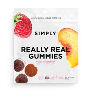 simply really real gummies | made with real fruit | peach and raspberry | 5.3 oz (pack of 2) | no cane sugar + gluten free + kosher