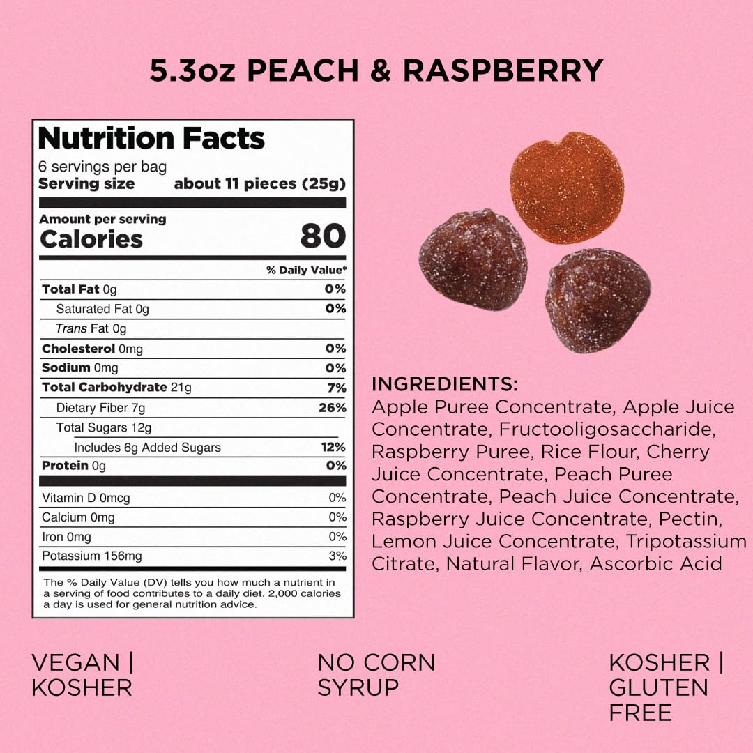 Simply Really Real Gummies | Made with Real Fruit | Peach and Raspberry | 5.3 oz (Pack of 2) | No Cane Sugar + Gluten Free + Kosher